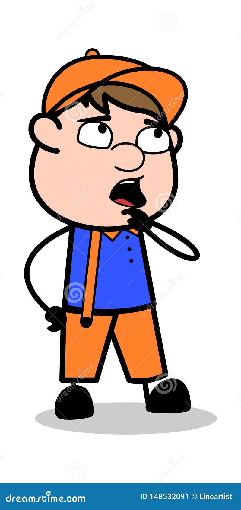 Thinking - Retro Cartoon Carpenter Worker Vector Illustration Stock ...