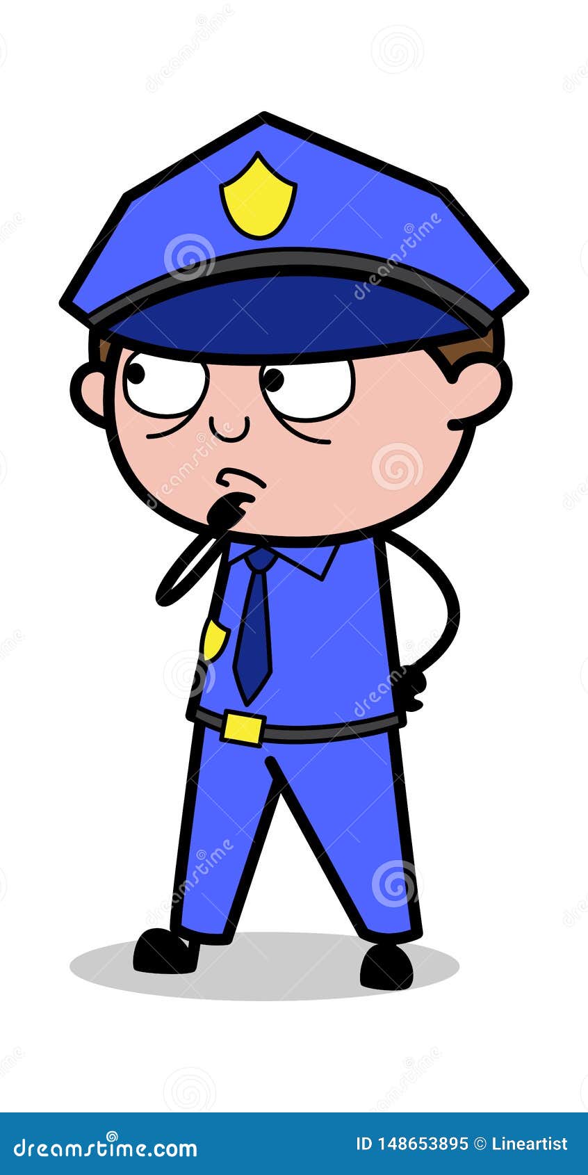 Thinking - Retro Cop Policeman Vector Illustration Stock Illustration ...