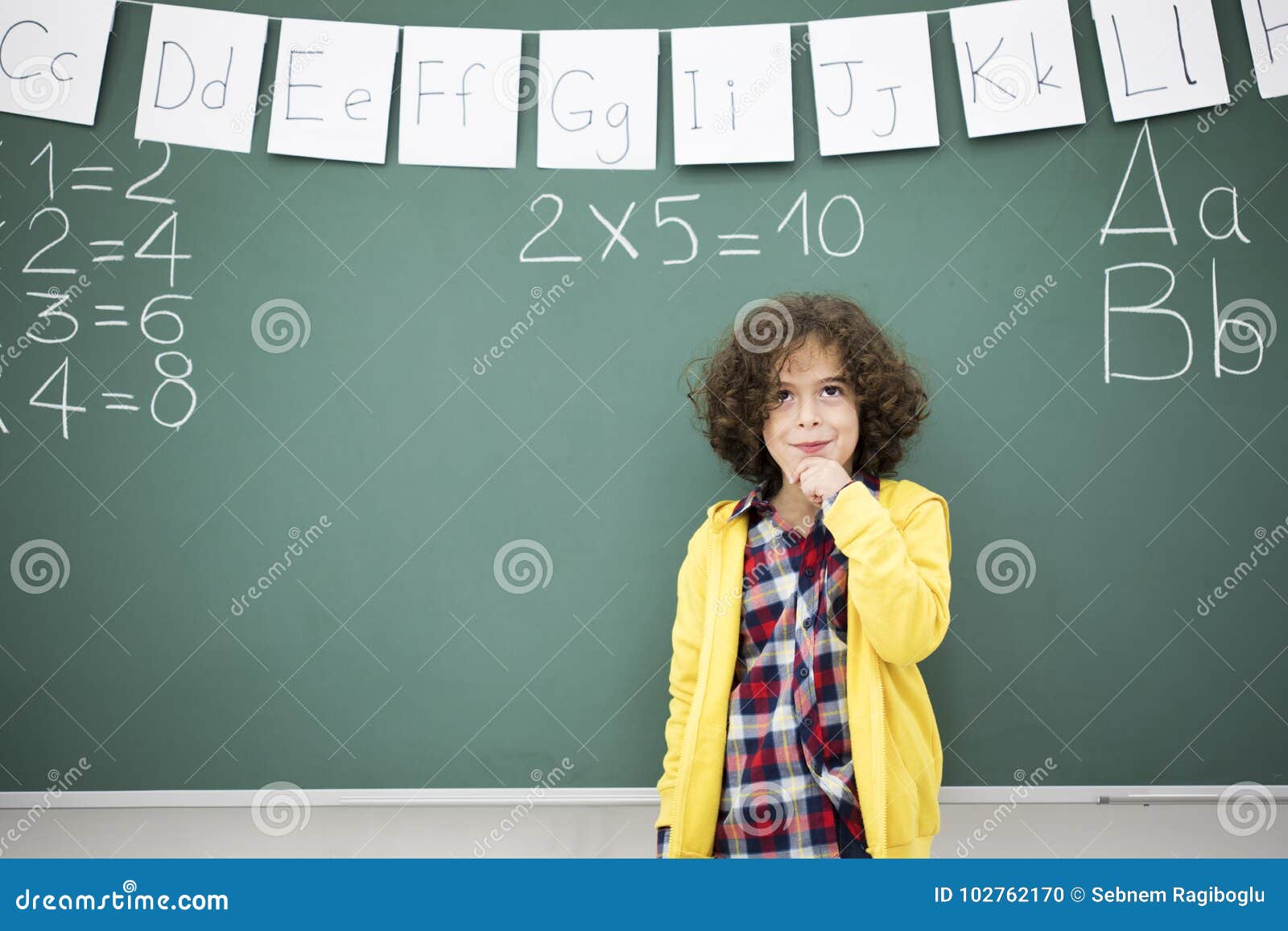 Thinking School Child Near Blackboard Stock Photo - Image of teen ...