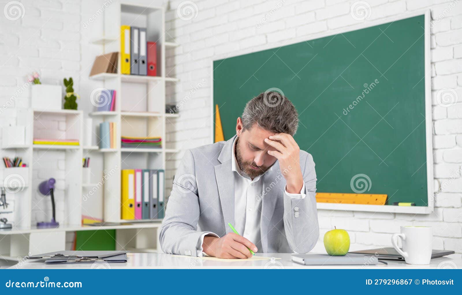 Thinking School Tutor in Classroom at Blackboard Stock Image - Image of ...