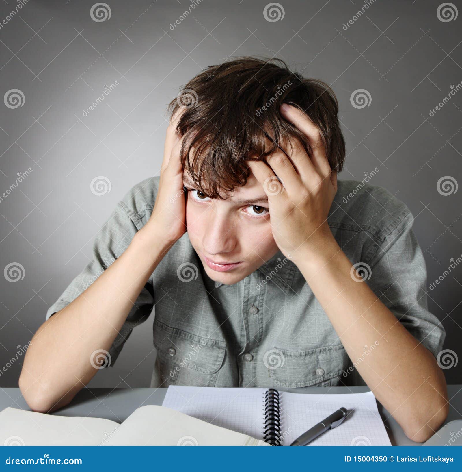 Thinking schoolboy stock photo. Image of frustration - 15004350