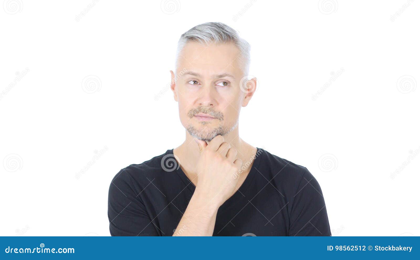 Thinking Serious Middle Aged Man, White Background Stock Photo - Image ...
