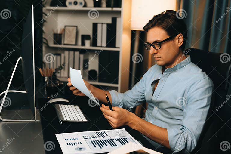 Thinking Smart Businessman Holding Paperwork Report Paragraph Data ...