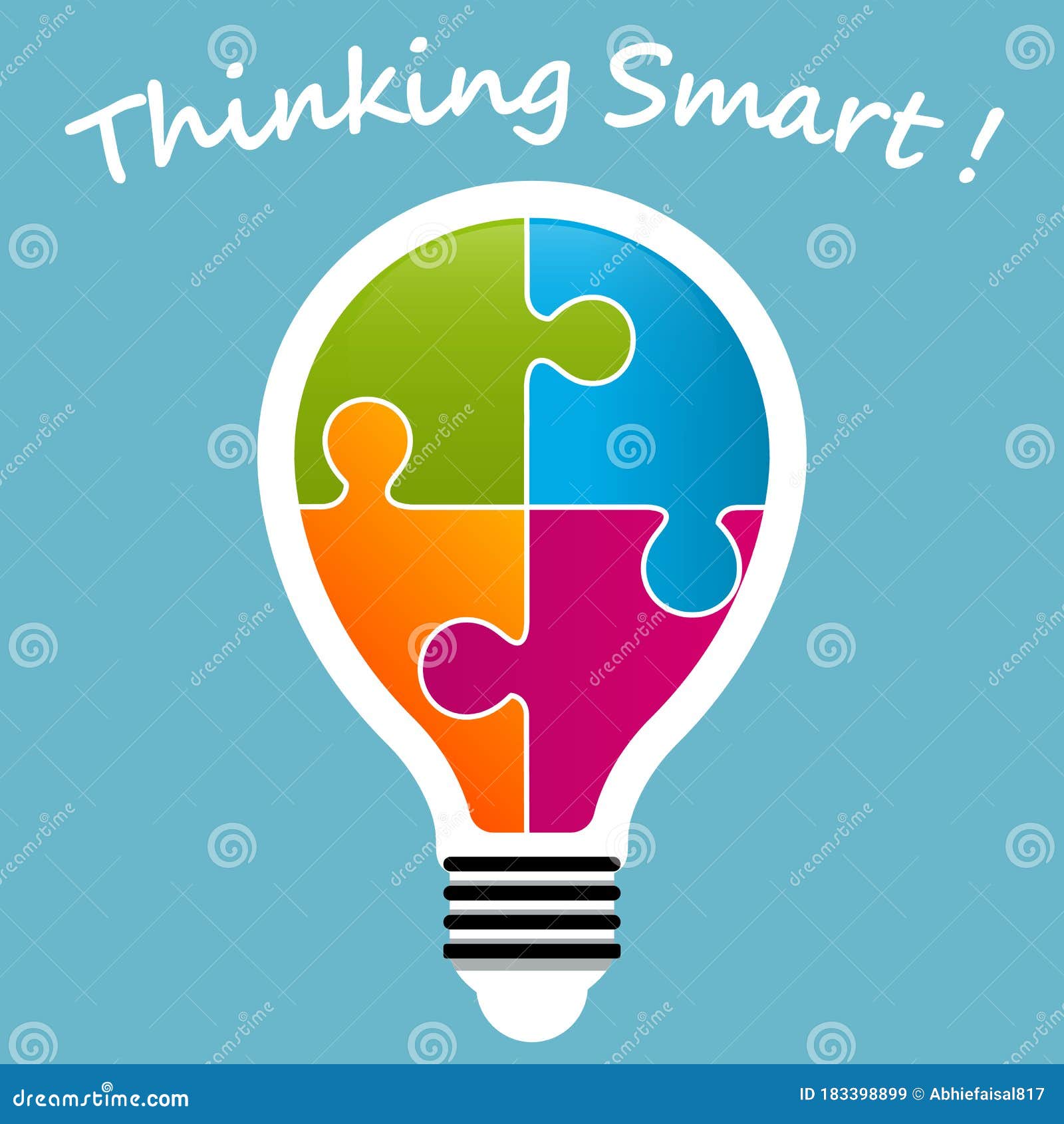 Thinking Smart Poster with Light Bulb and Puzzle Jigsaw Vector ...