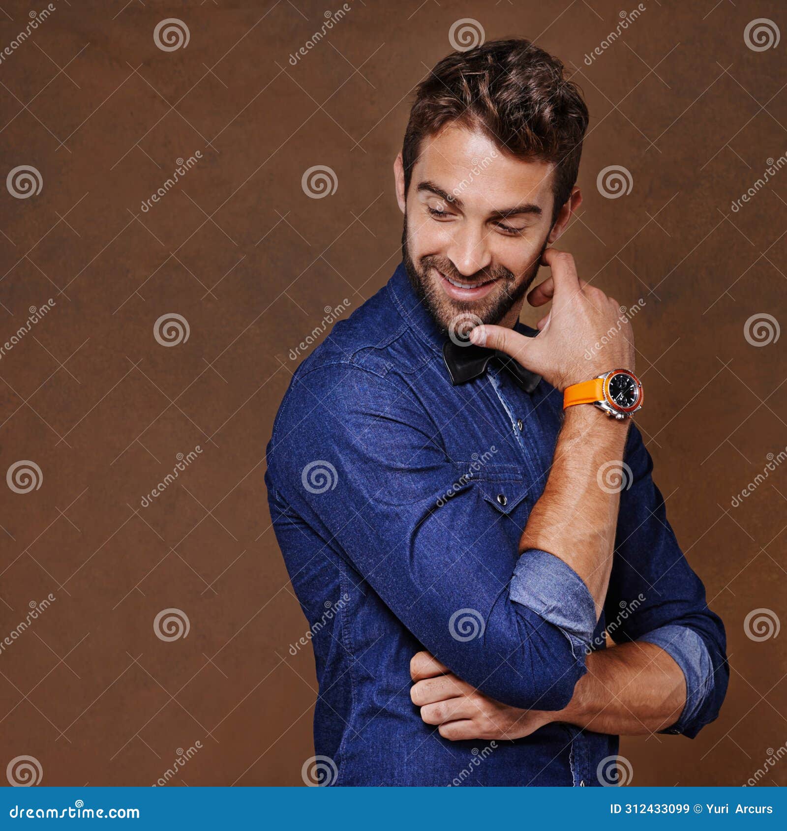 Thinking, Smile and Man in Studio with Idea, Remember or Happy Memory ...