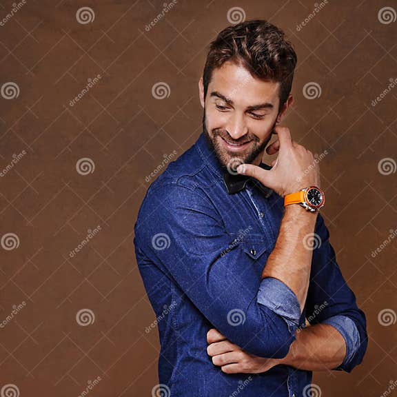 Thinking, Smile and Man in Studio with Idea, Remember or Happy Memory ...