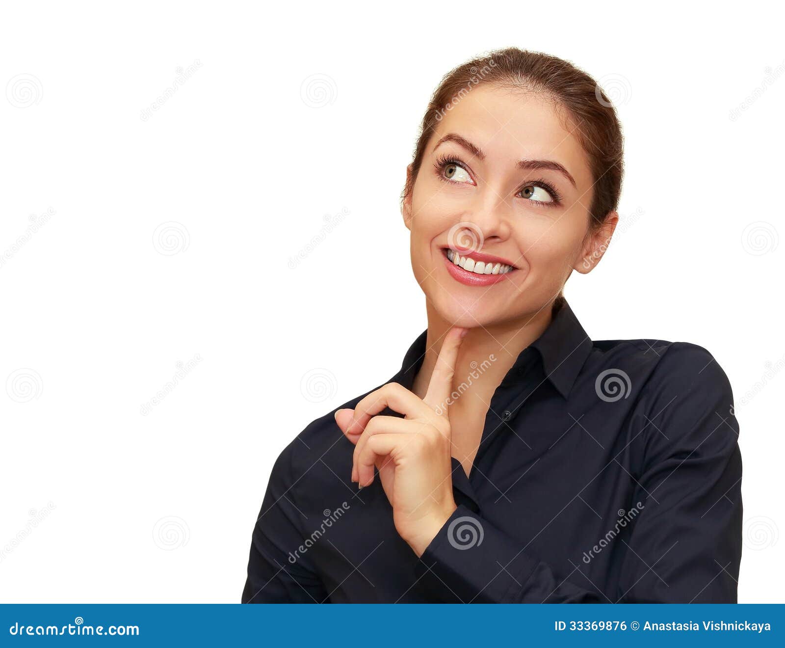 Thinking Smiling Woman Looking on Stock Photo - Image of doubt ...