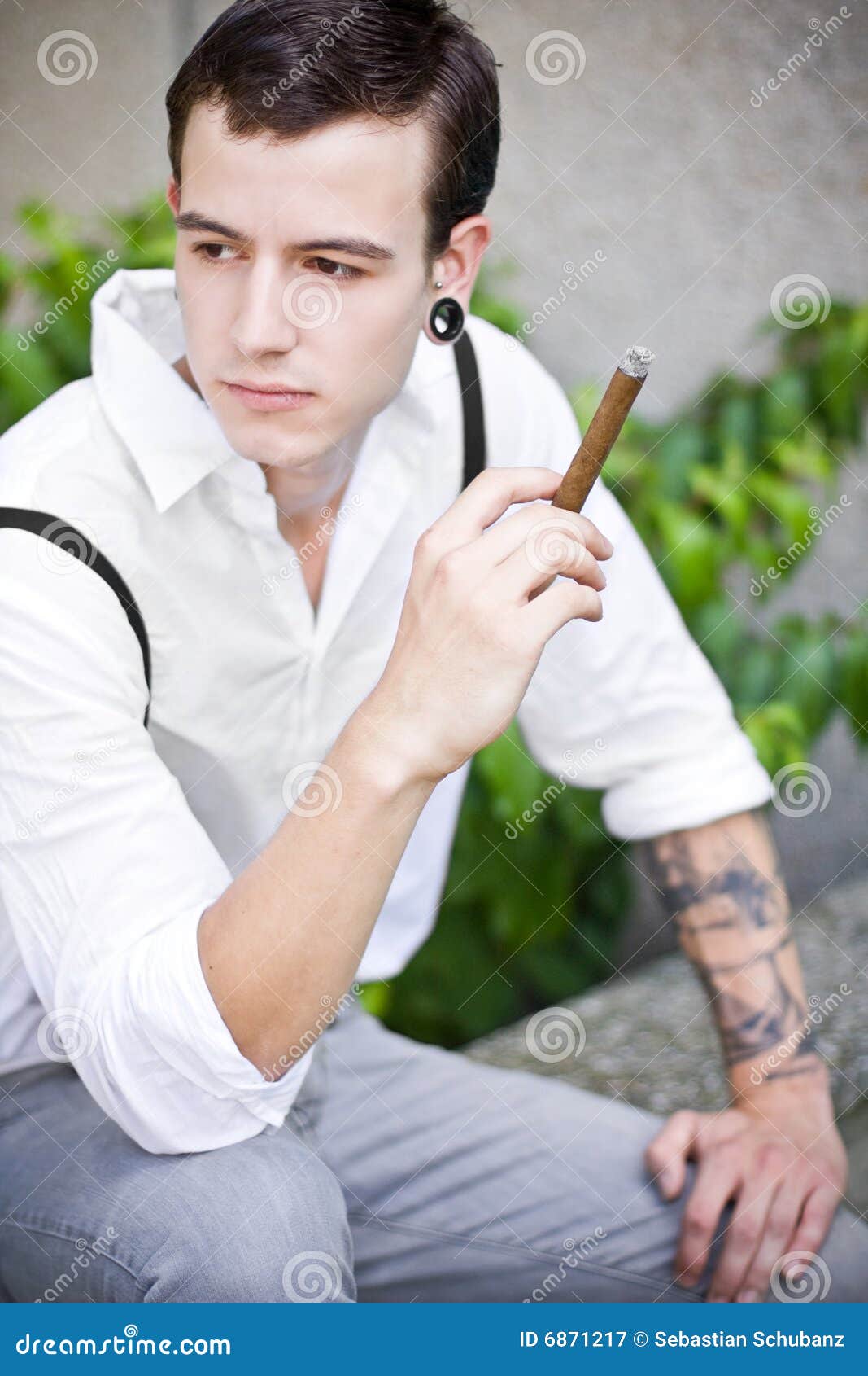 Thinking and smoking stock image. Image of earring, bright - 6871217
