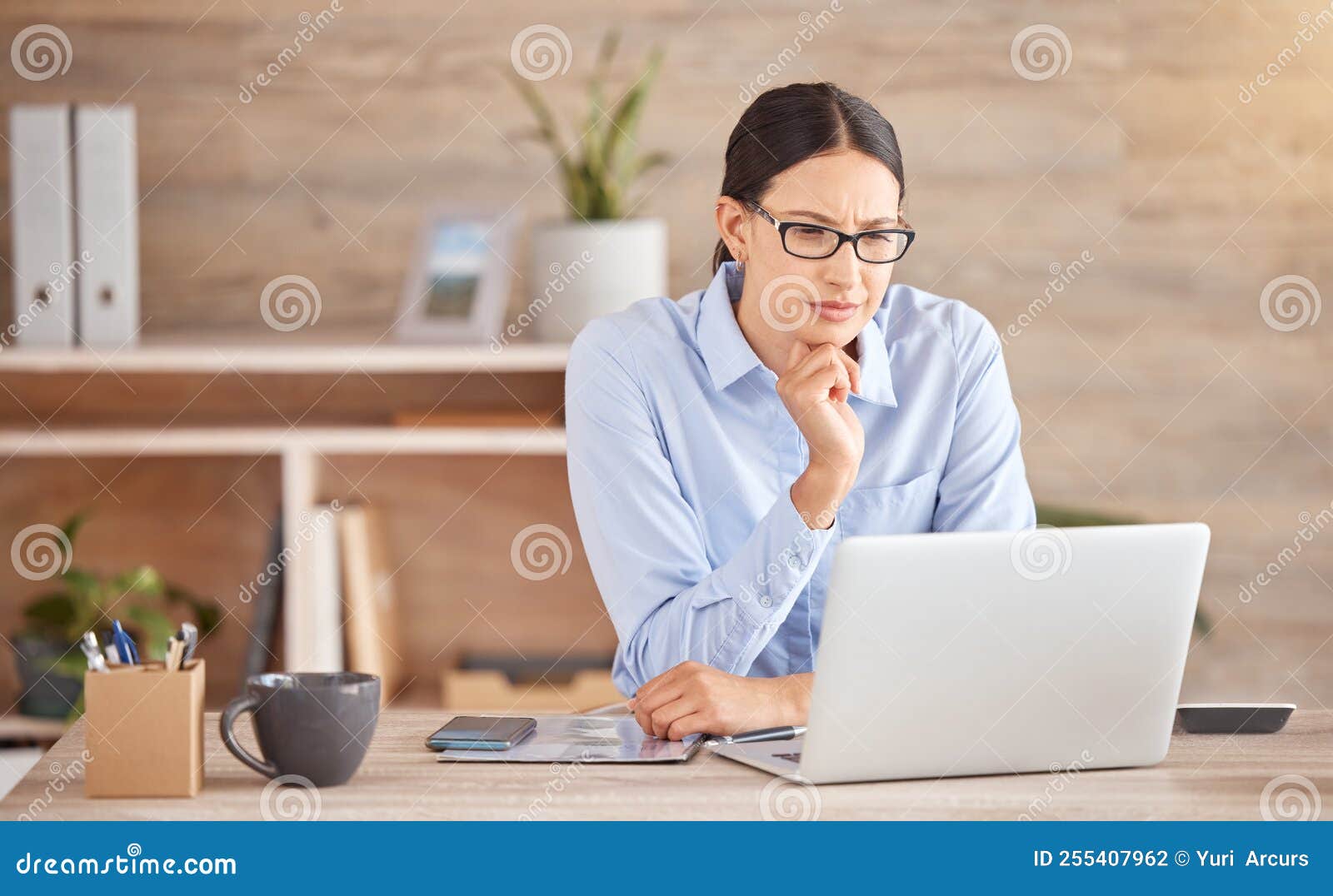 Thinking, Solution and Laptop Business Woman Working, Planning Mind and ...