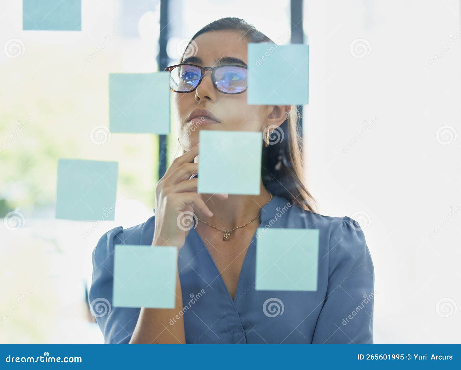 Thinking, Sticky Note or Business Woman Problem Solving with Marketing ...