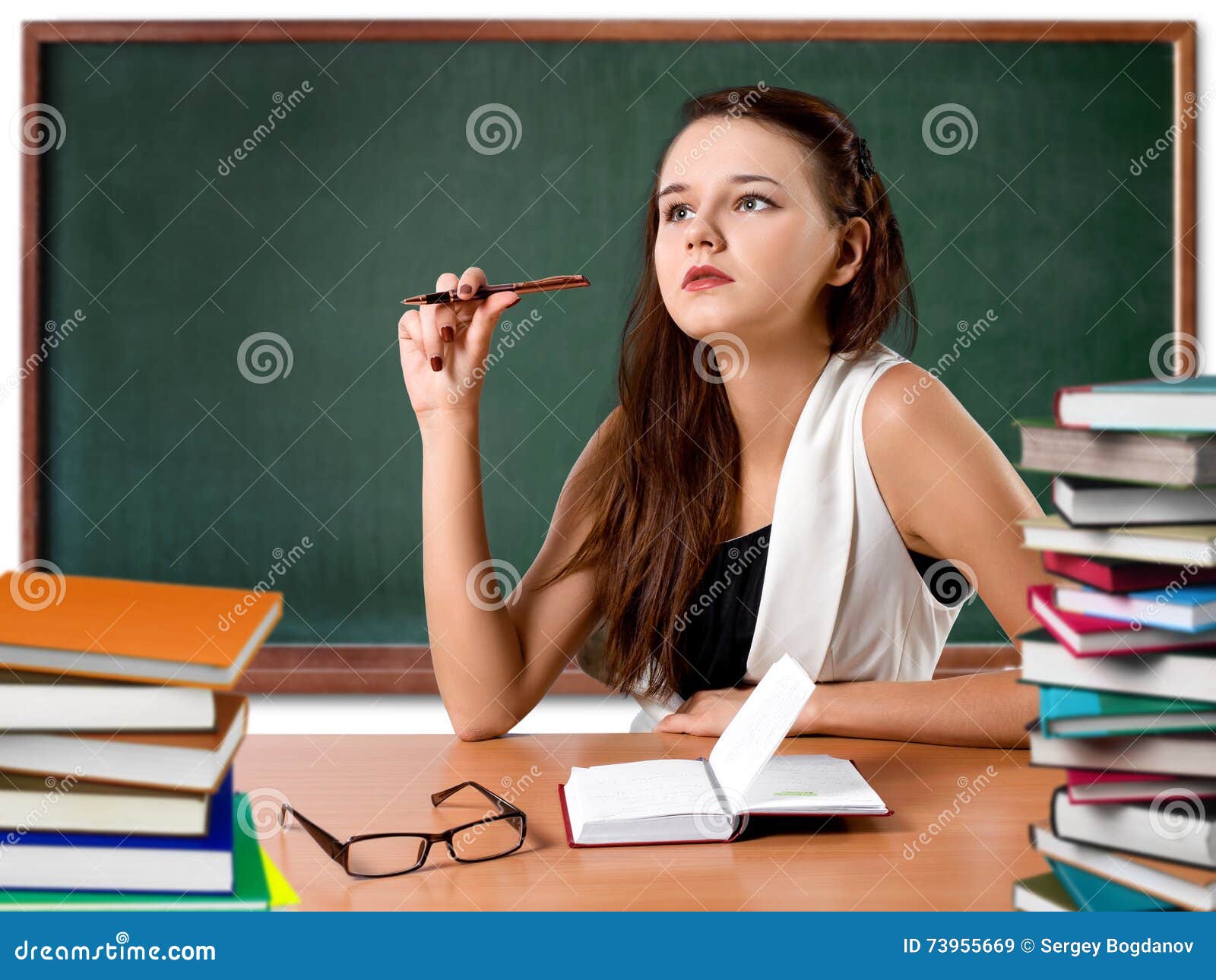 Thinking student girl stock image. Image of paperwork - 73955669