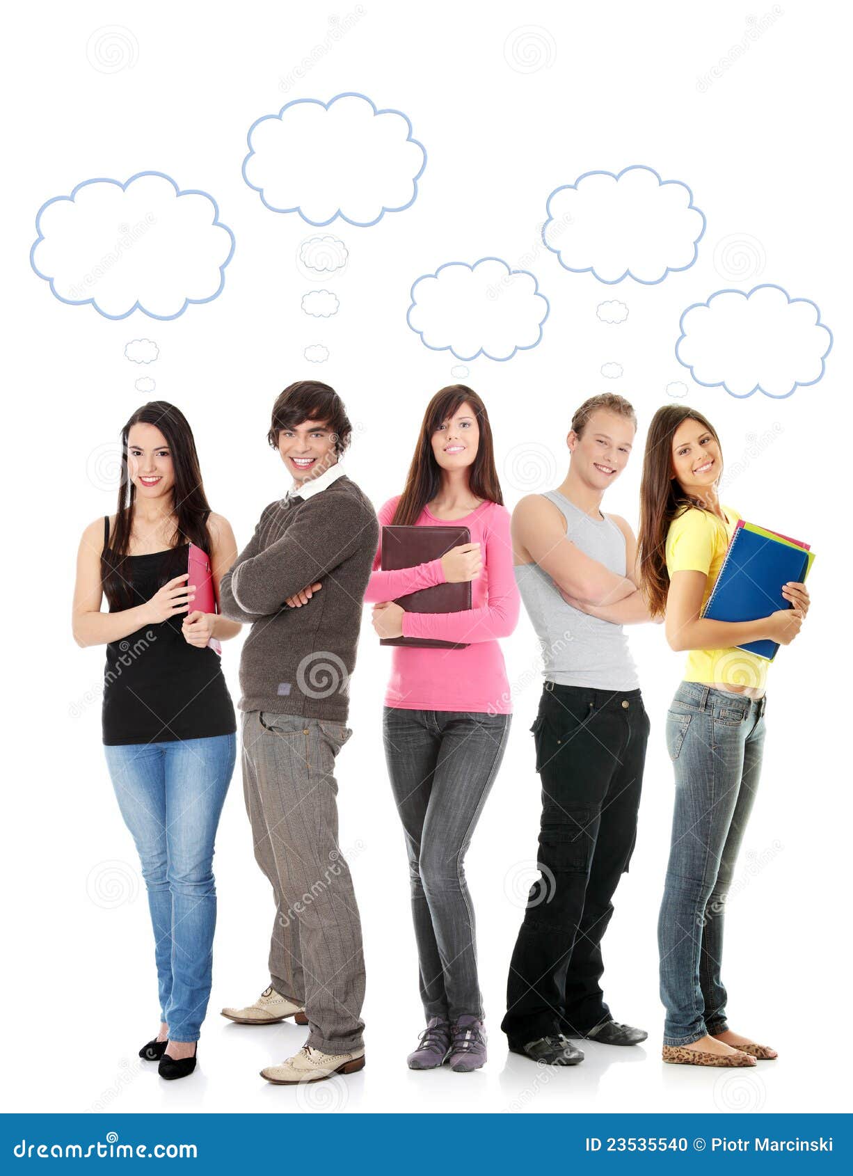 Thinking Students with Thought Bubbles Stock Photo - Image of beautiful ...
