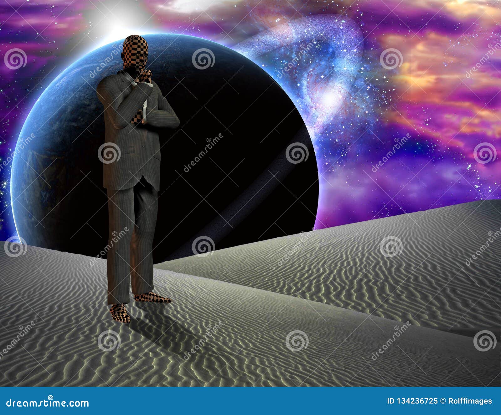 Thinking in surreal desert stock illustration. Illustration of ...