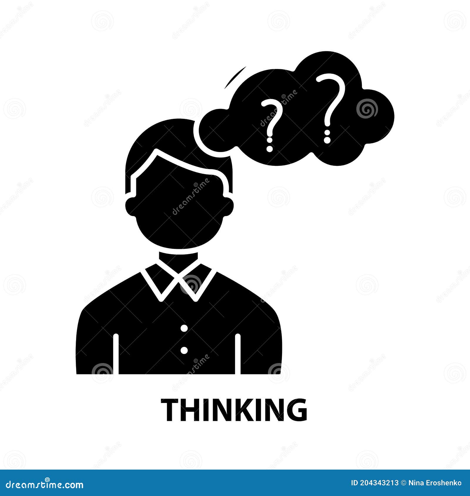 Thinking Symbol Icon, Black Vector Sign with Editable Strokes, Concept ...
