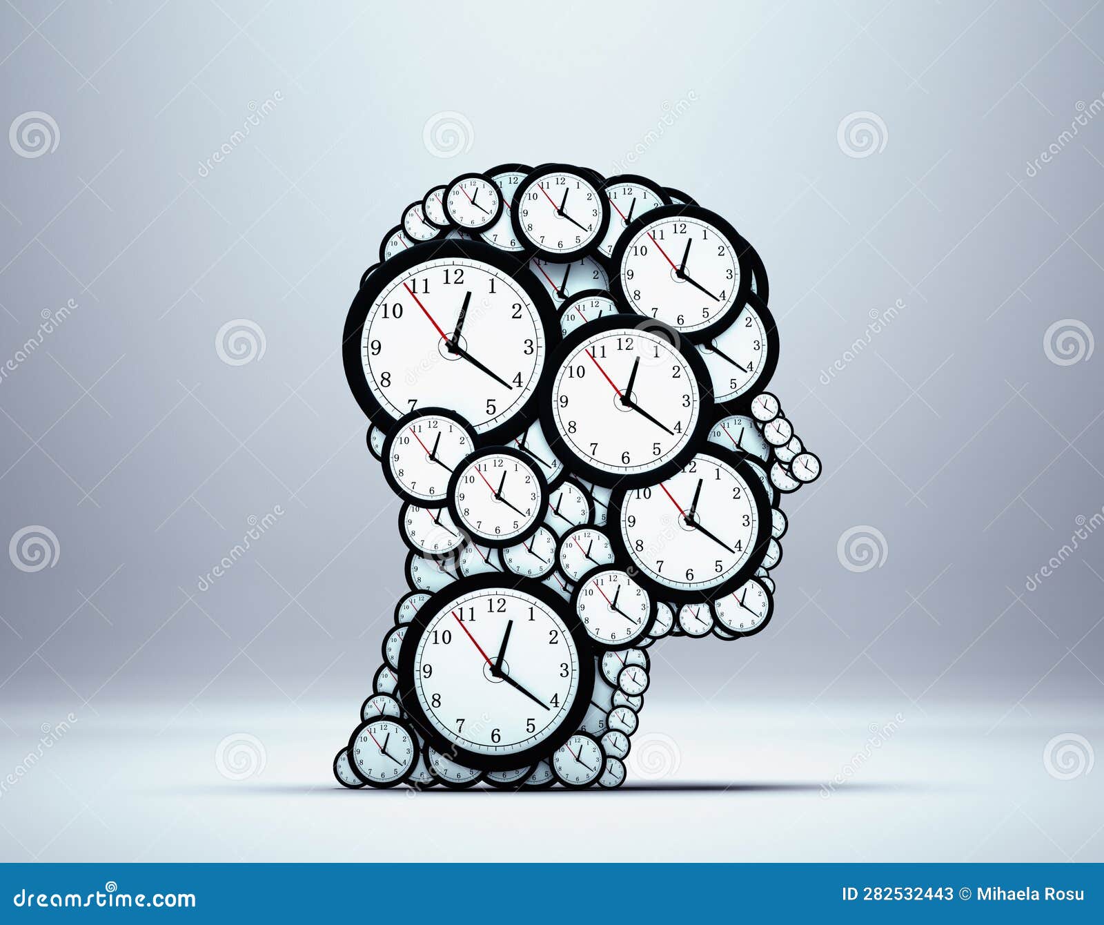 Thinking Time Concept As a Group of Clock Objects Shaped As a Human ...