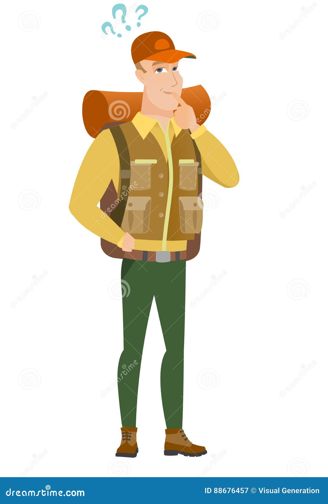 Thinking Traveler With Question Marks. Vector Illustration ...