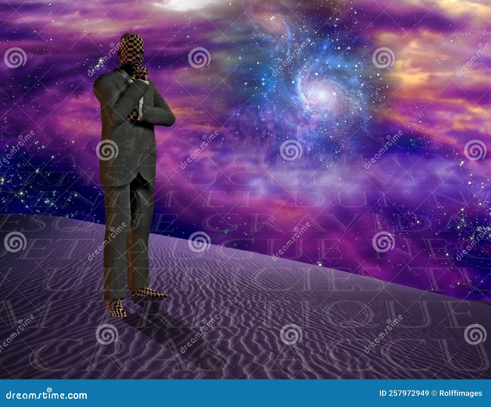 Thinking in the universe stock illustration. Illustration of pensive ...