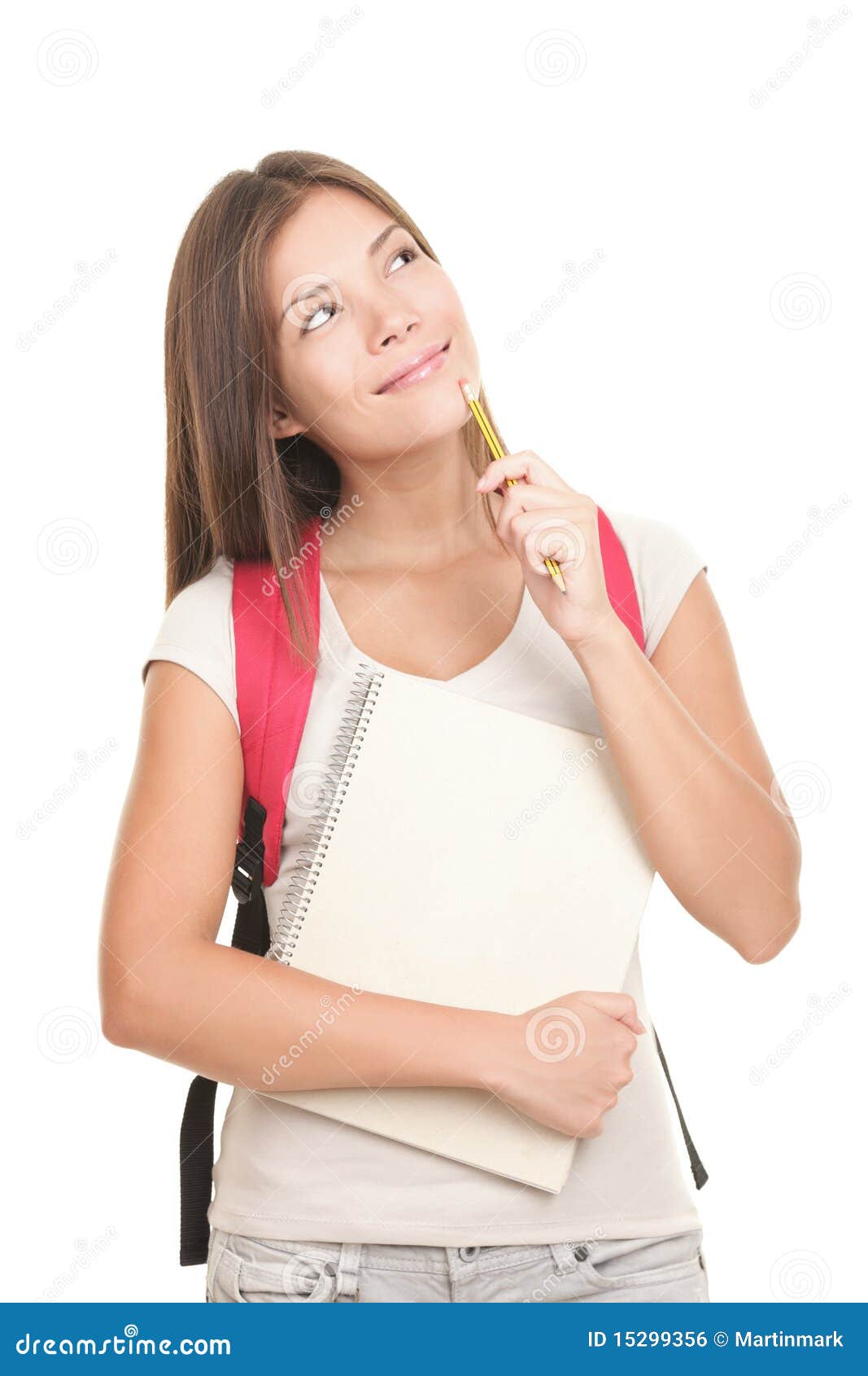 Thinking University Student on White Background Stock Photo - Image of ...