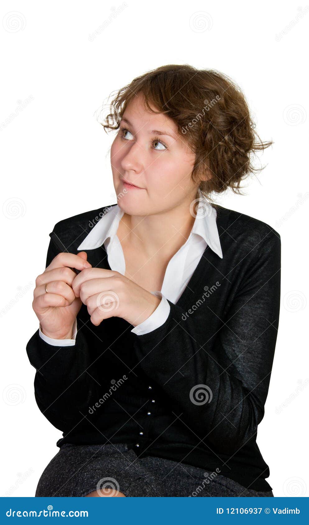 Thinking woman stock image. Image of curly, cosmetic - 12106937