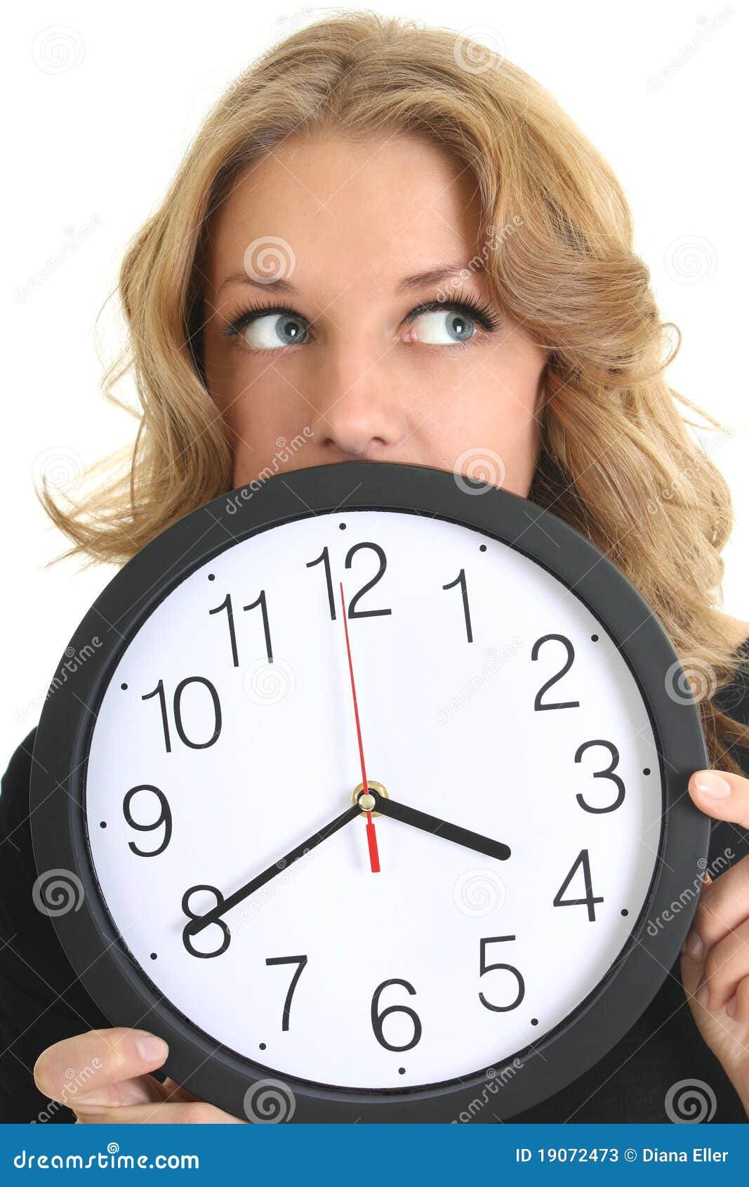 Thinking Woman in Black with Clock Stock Image - Image of confident ...