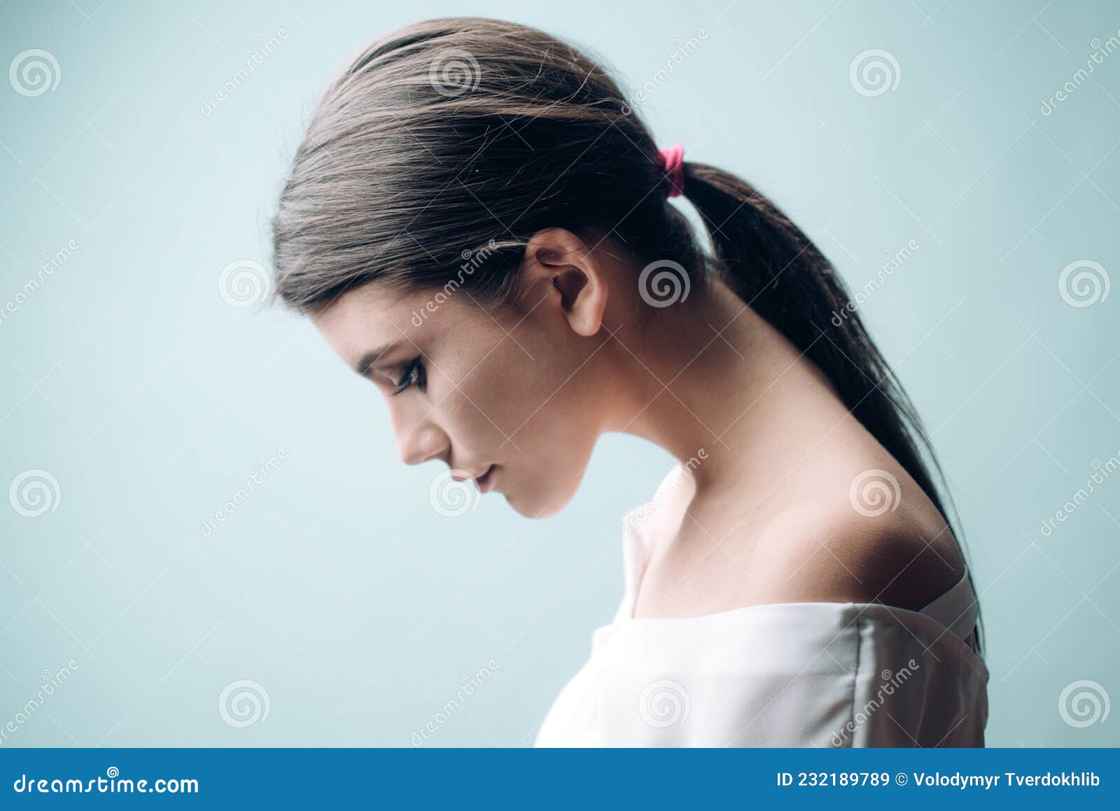 Thinking Woman Looking Down. Problems Solution. Overthinking Girl ...