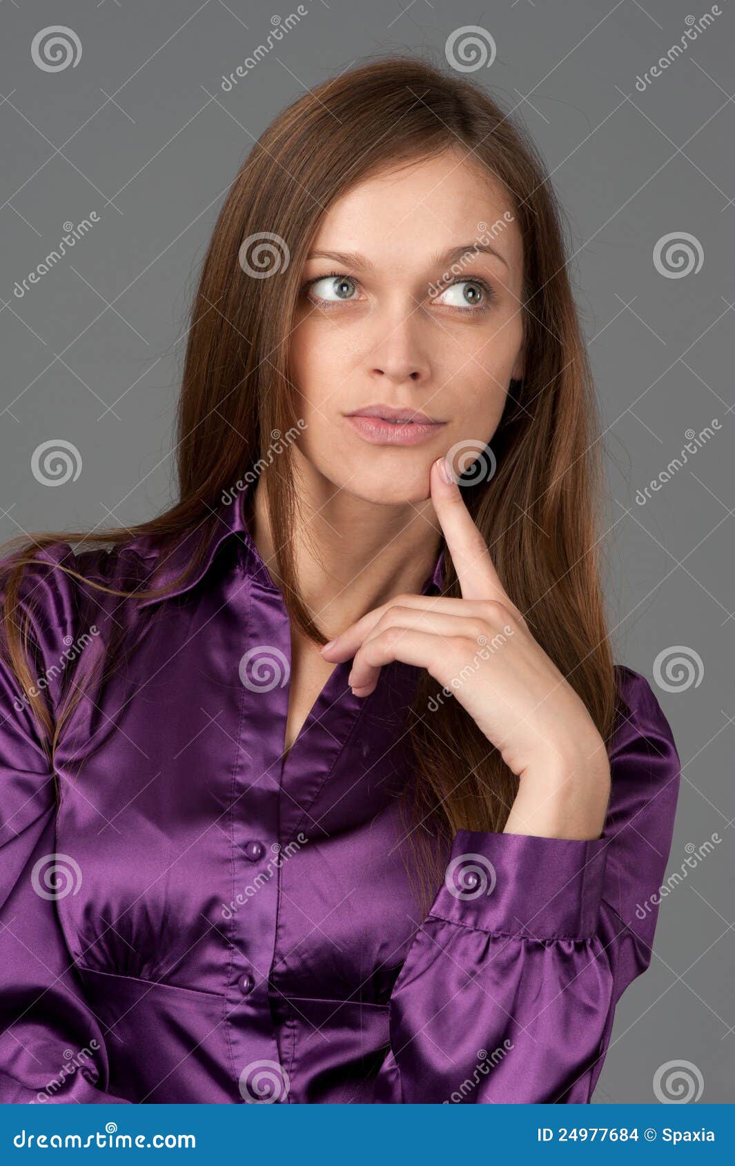 Thinking woman looking up stock photo. Image of gesturing - 24977684