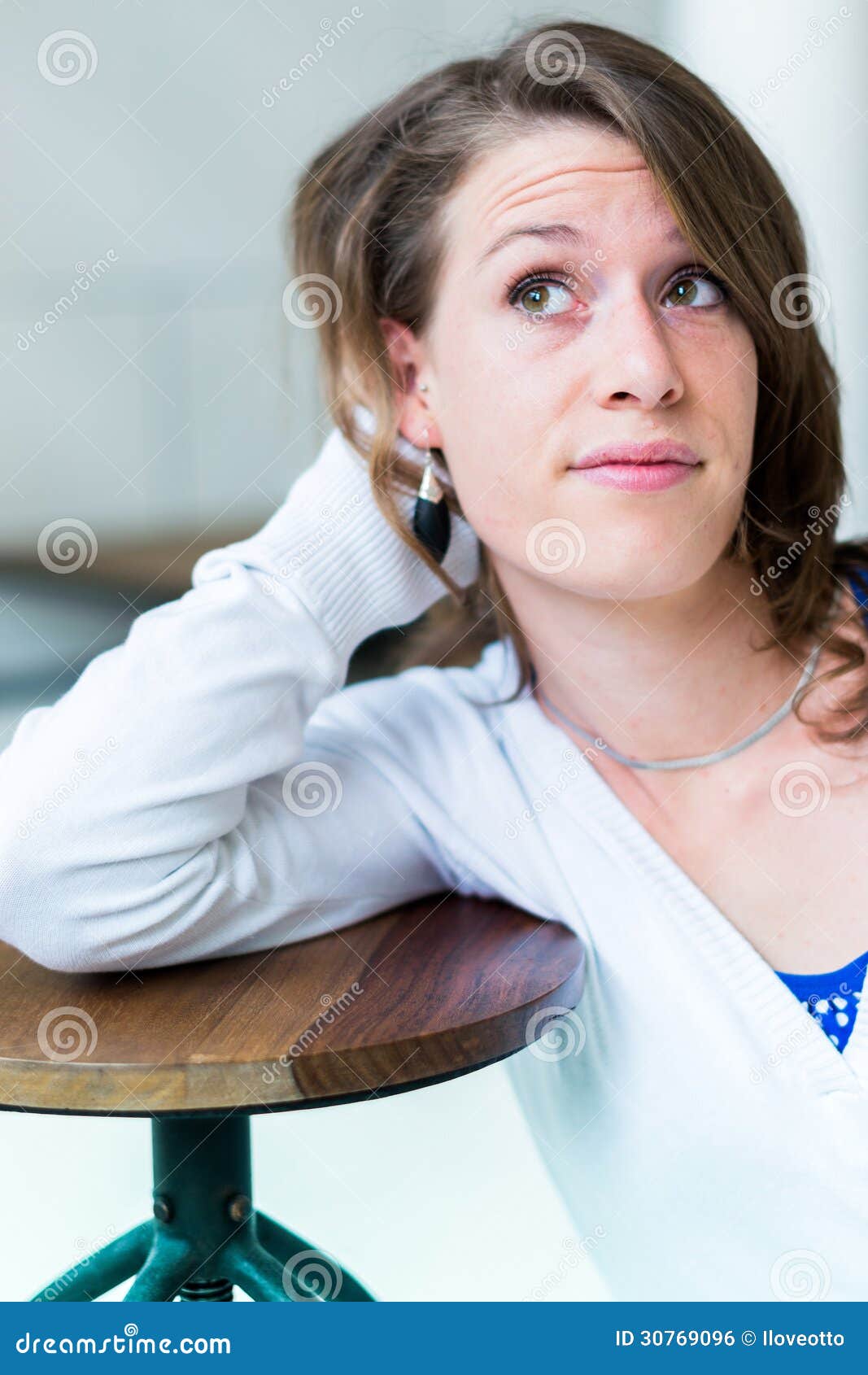 Thinking woman looking up stock photo. Image of people - 30769096