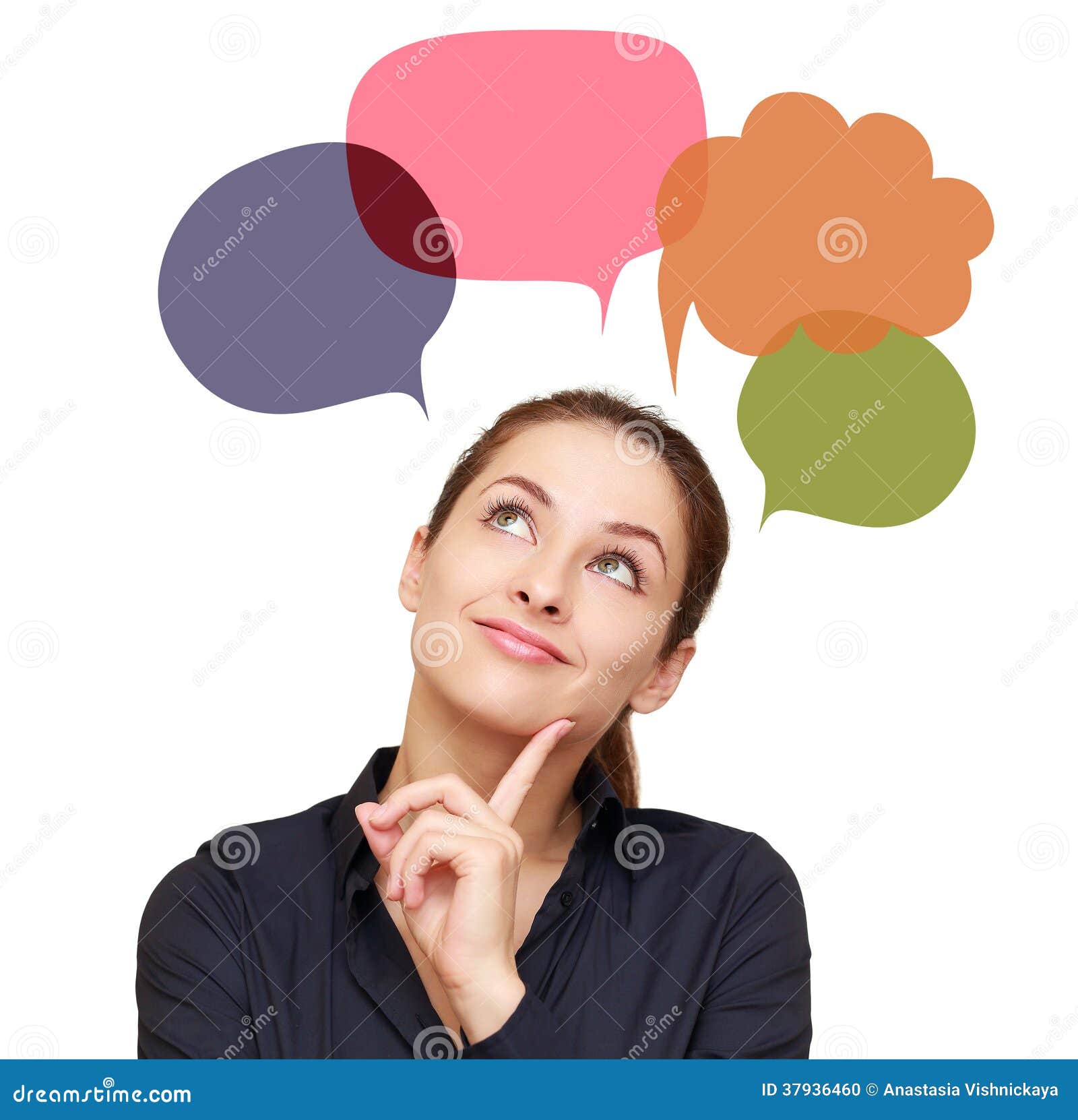 Thinking Woman with Many Colorful Stock Photo - Image of idea ...
