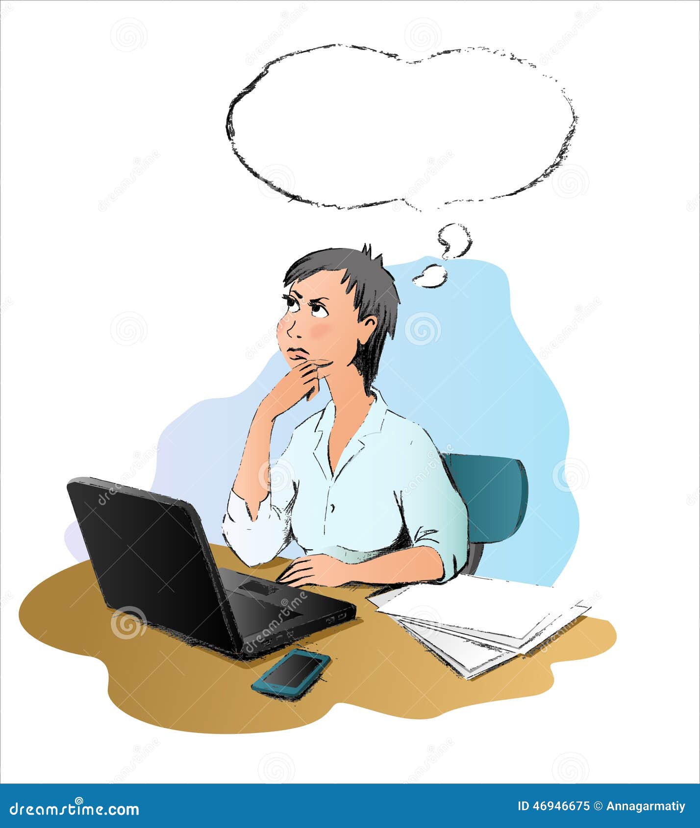 Thinking Woman on the Office Stock Vector - Illustration of paper ...