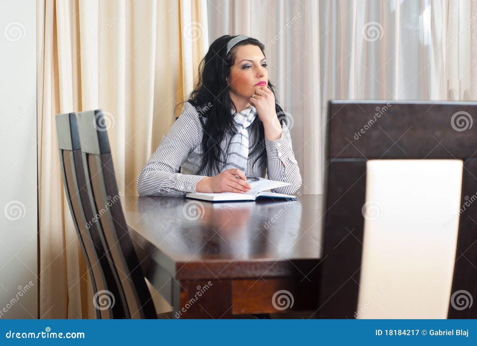 Thinking Woman Planning the Meeting Stock Image - Image of curtain ...