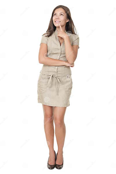 Thinking Woman Standing Isolated Stock Photo - Image of contemplative ...