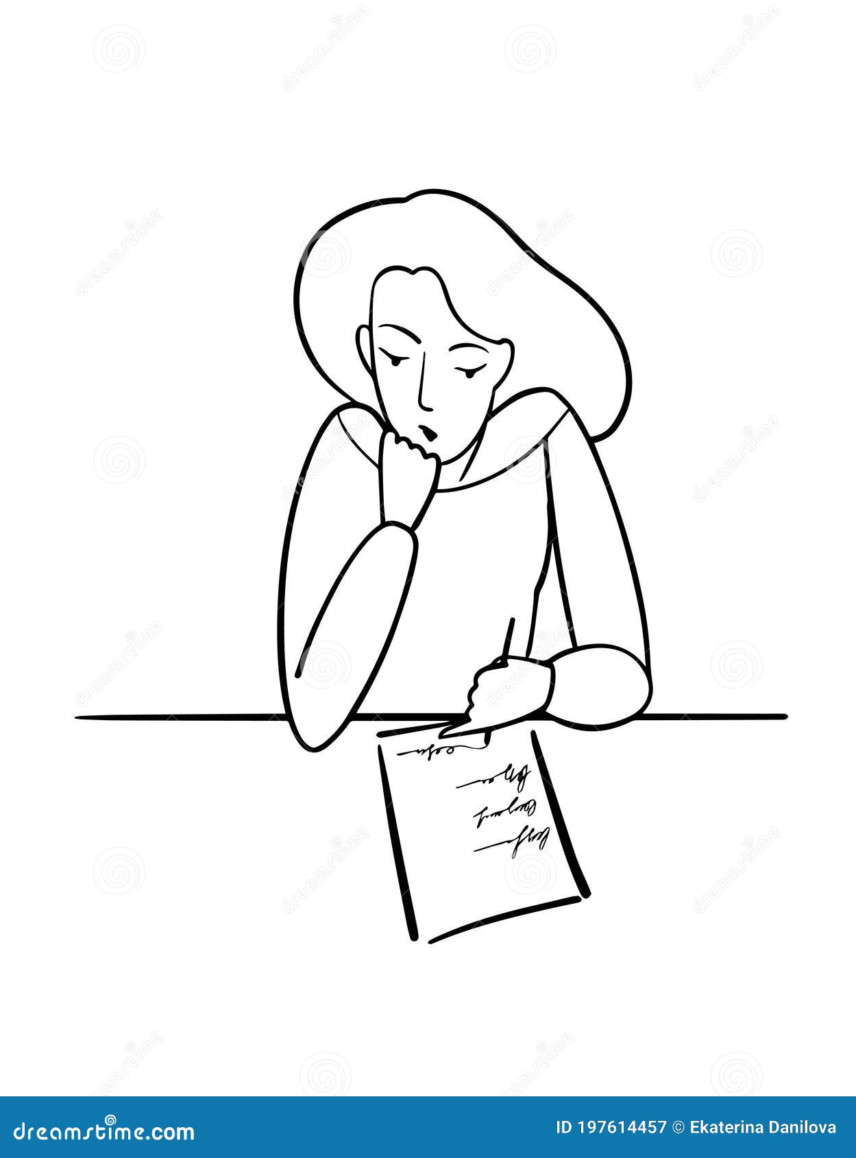 The Thinking Woman at Work. Hard Work with Brainstorming Stock Vector ...