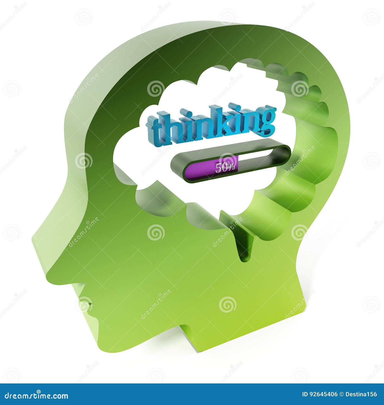 Thinking Word and Loading Bar Iin the Brain. 3D Illustration Stock ...
