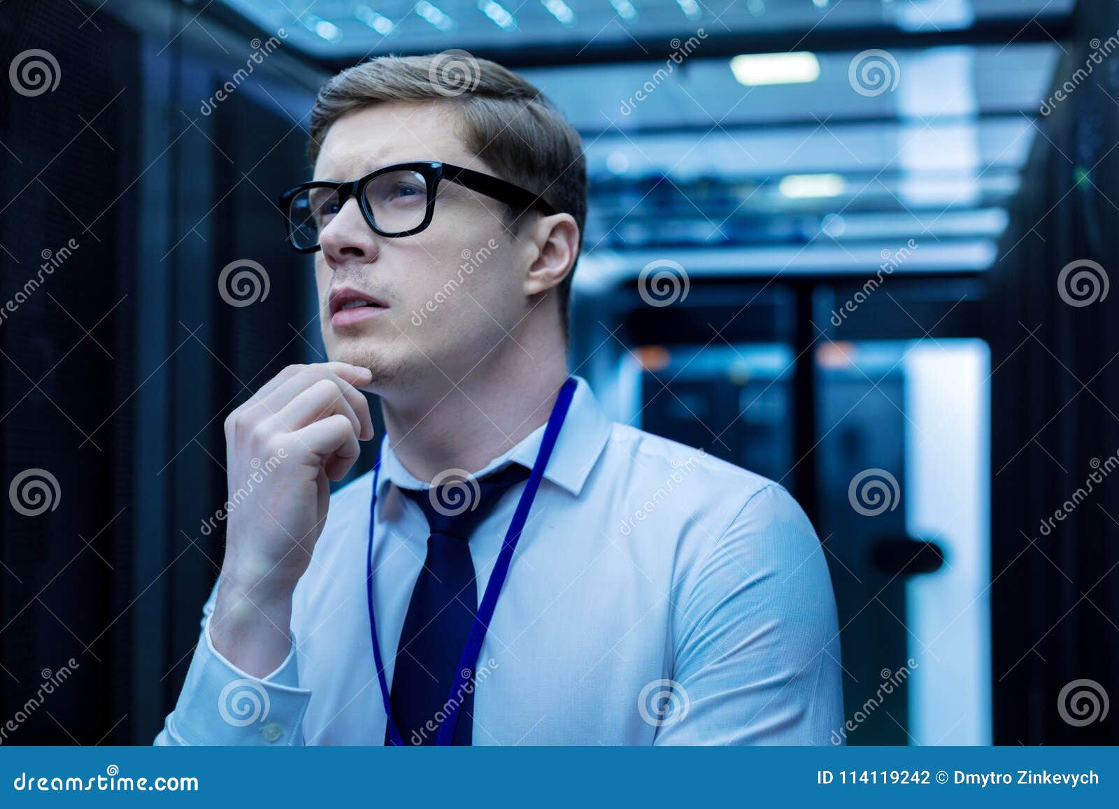 Concentrated Smart Young Operator Thinking Stock Photo - Image of ...