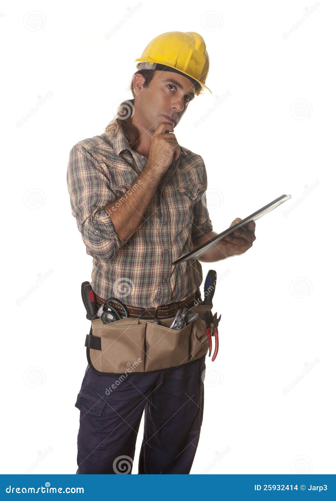 Thinking worker stock photo. Image of protection, tools - 25932414