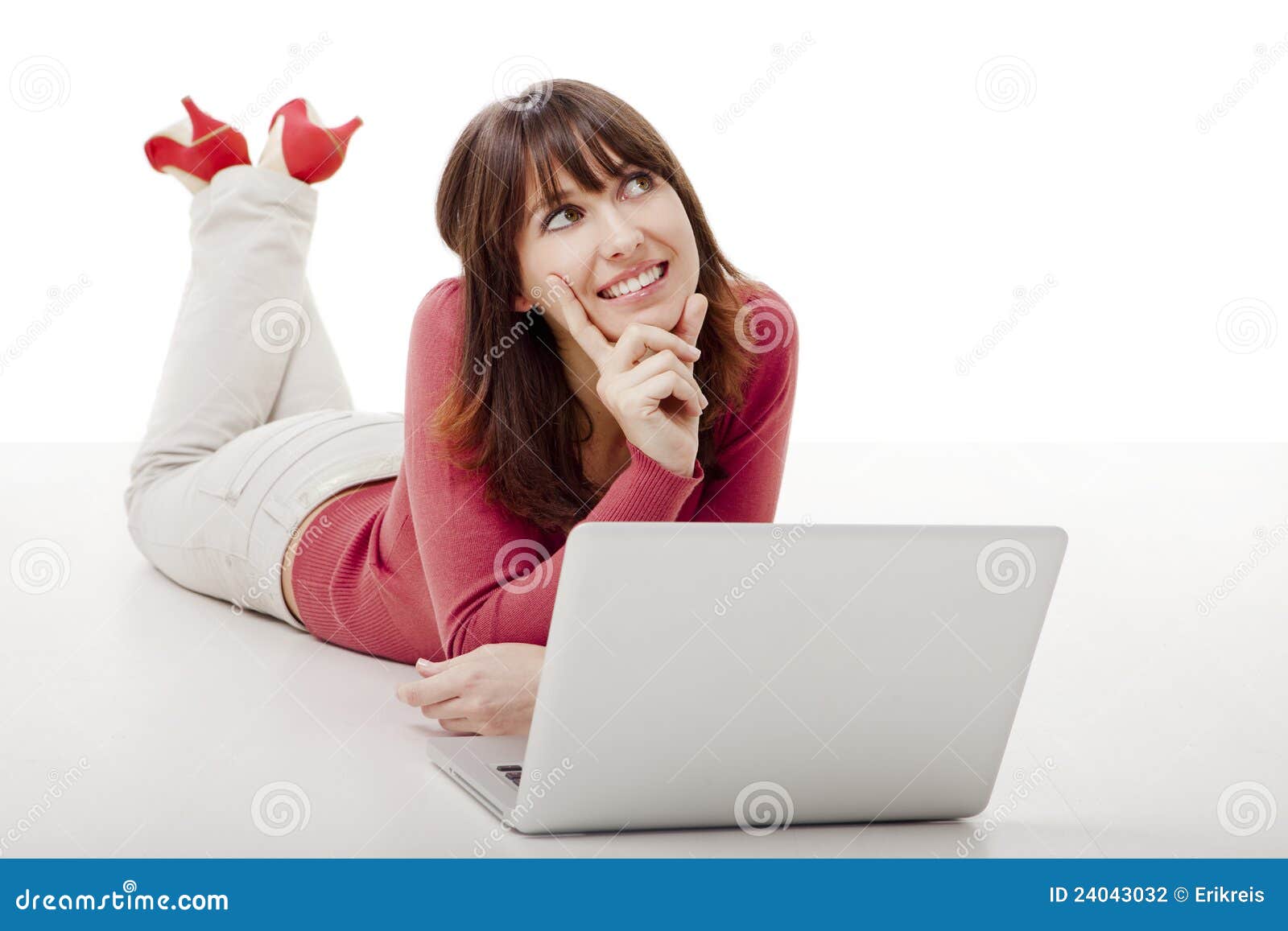 Thinking and working stock photo. Image of casual, brunette - 24043032