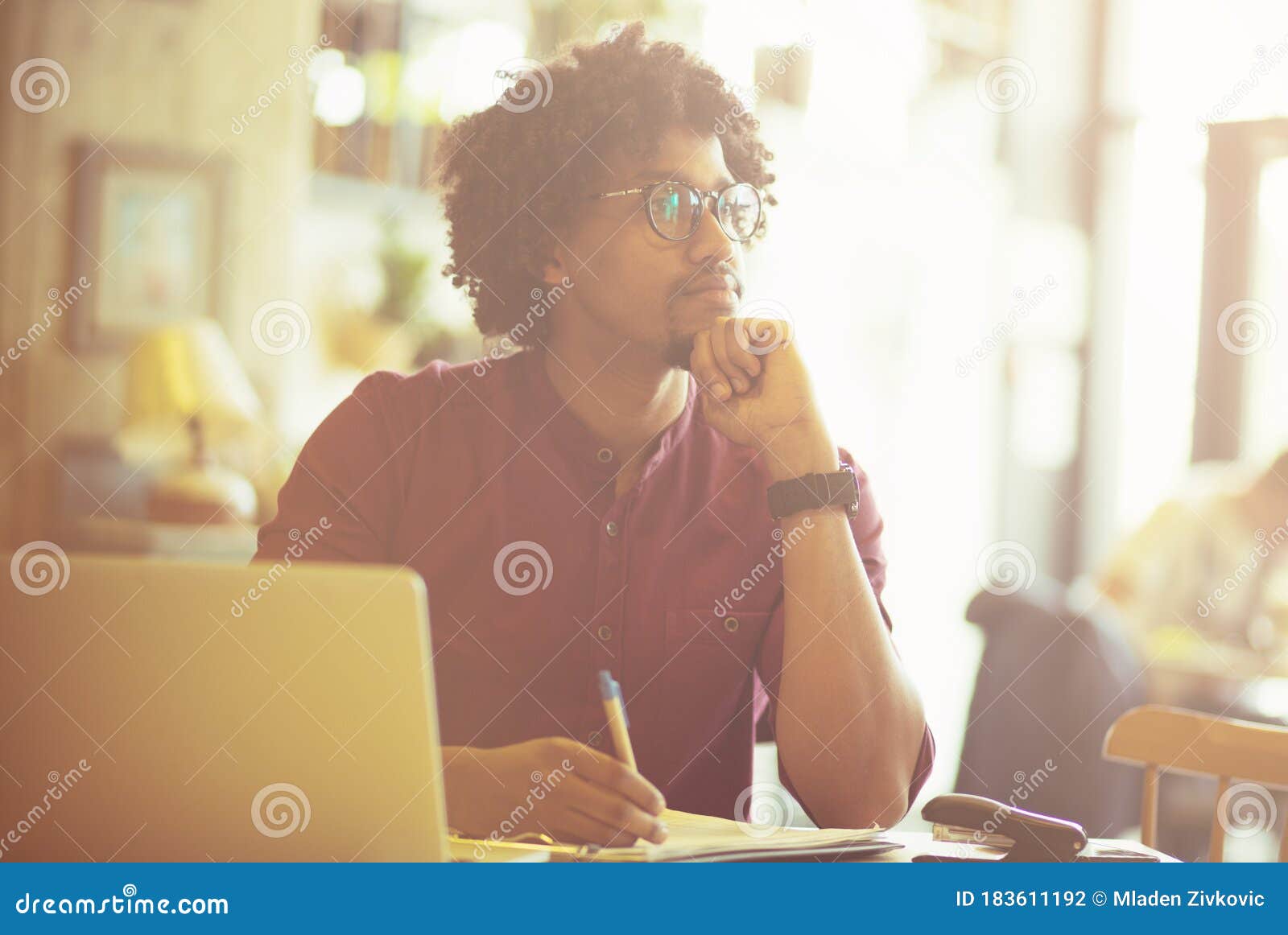 Thinking and working stock photo. Image of male, working - 183611192