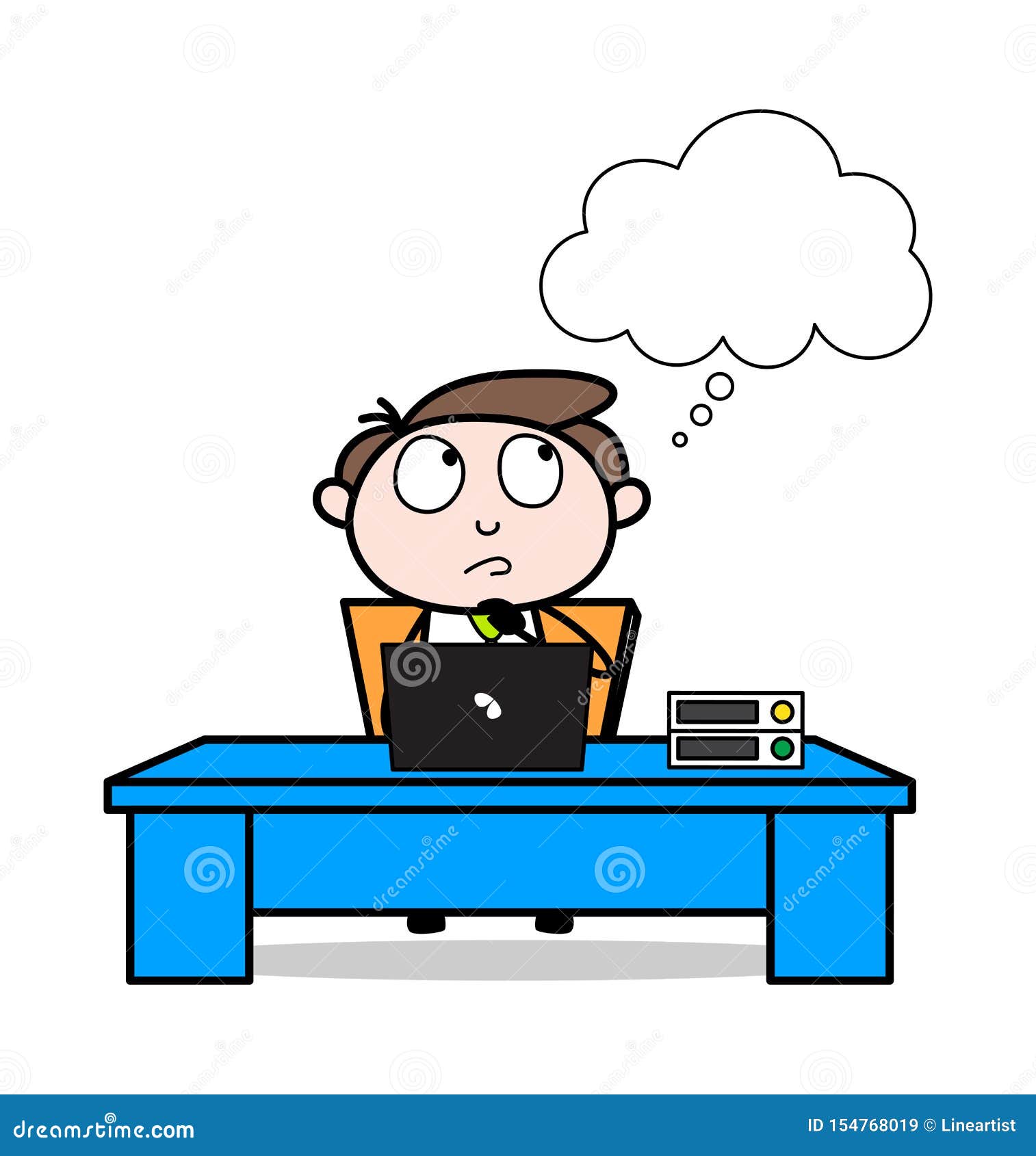 Thinking while Working - Office Businessman Employee Cartoon Vector ...