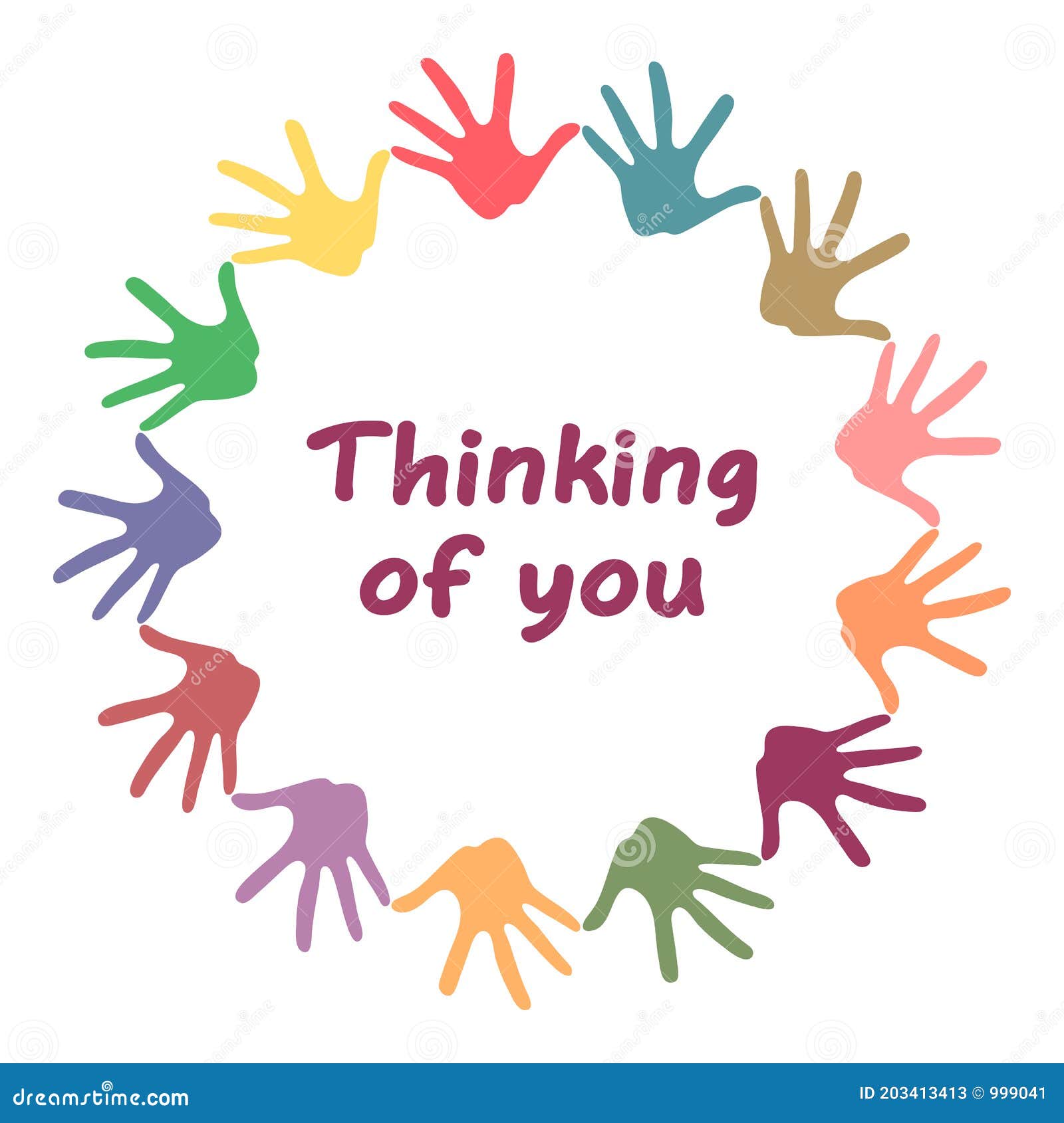 Thinking of You. Round Frame from Multi-colored Palms, Hands. Vector ...