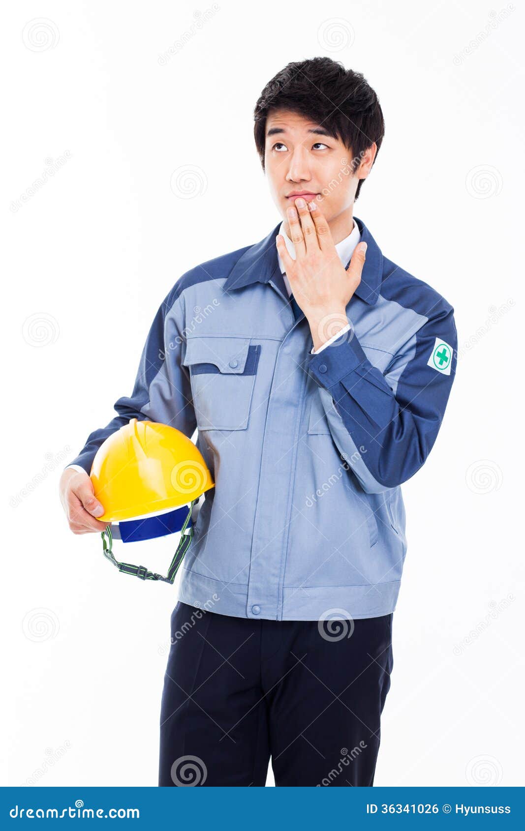 Thinking Young Asian Engineer Stock Photo - Image of builder, isolated ...