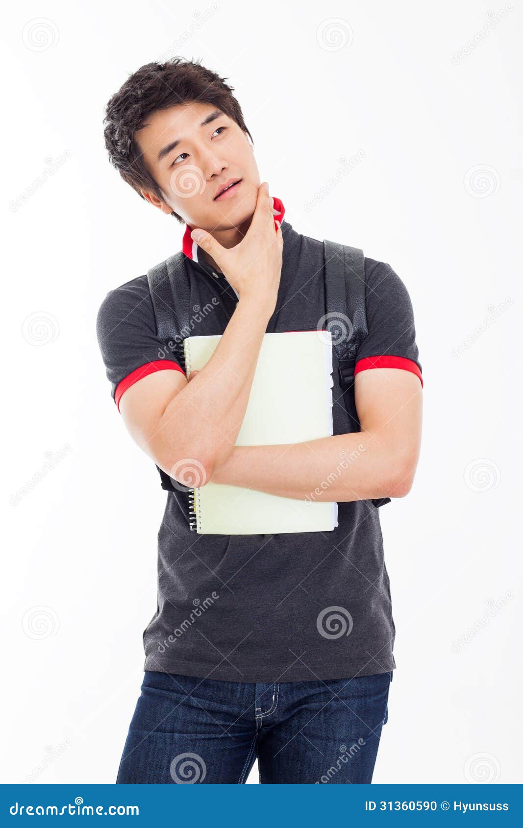Thinking Young Asian Student. Stock Photo - Image of looking, hand ...