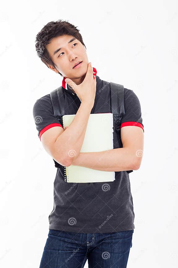 Thinking Young Asian Student. Stock Photo - Image of looking, hand ...