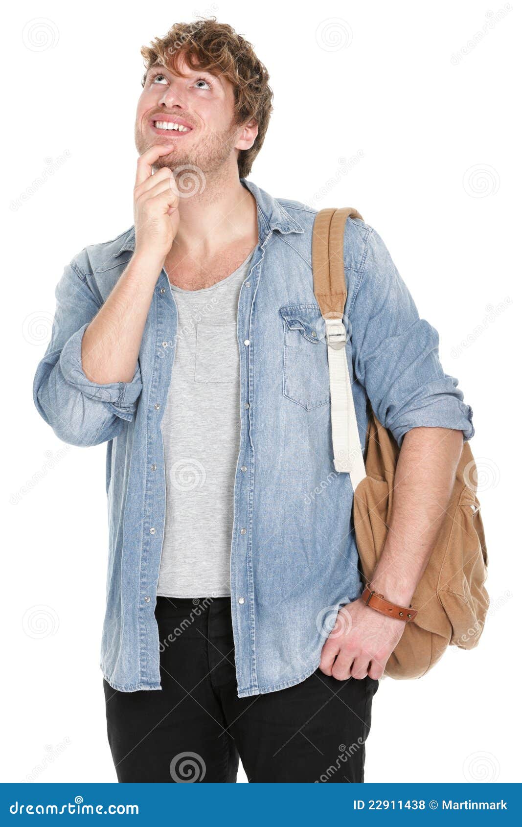 Thinking Young Male Student Stock Photo - Image of college, positive ...