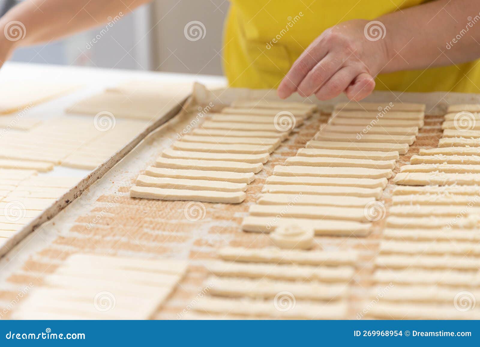 Thinly Rolled and Cut into Strips of Dough Stock Photo - Image of ...