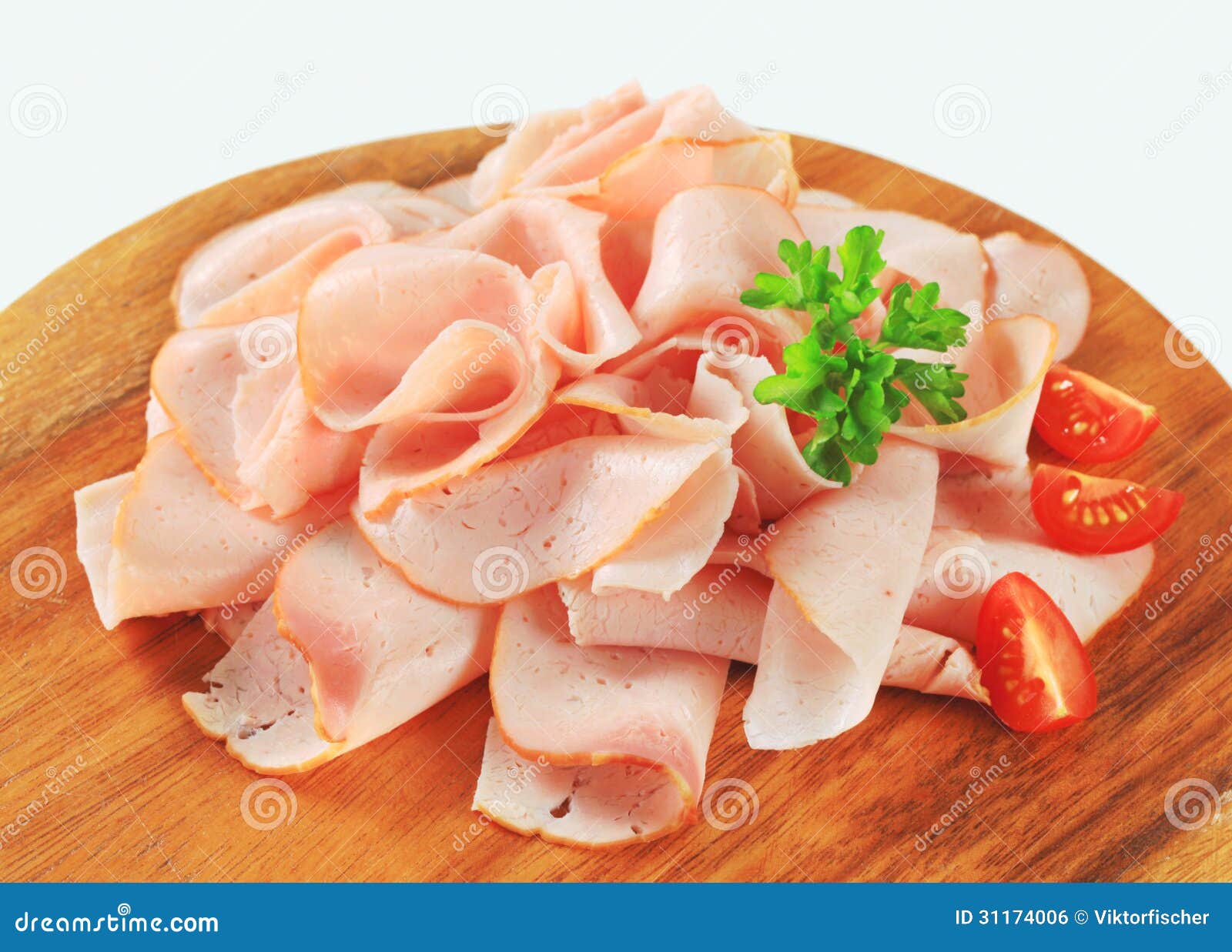 Thinly sliced chicken ham stock photo. Image of round - 31174006