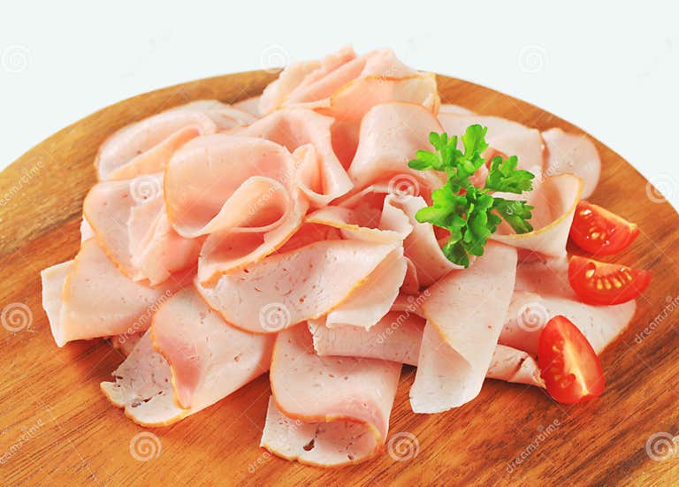 Thinly sliced chicken ham stock photo. Image of round - 31174006