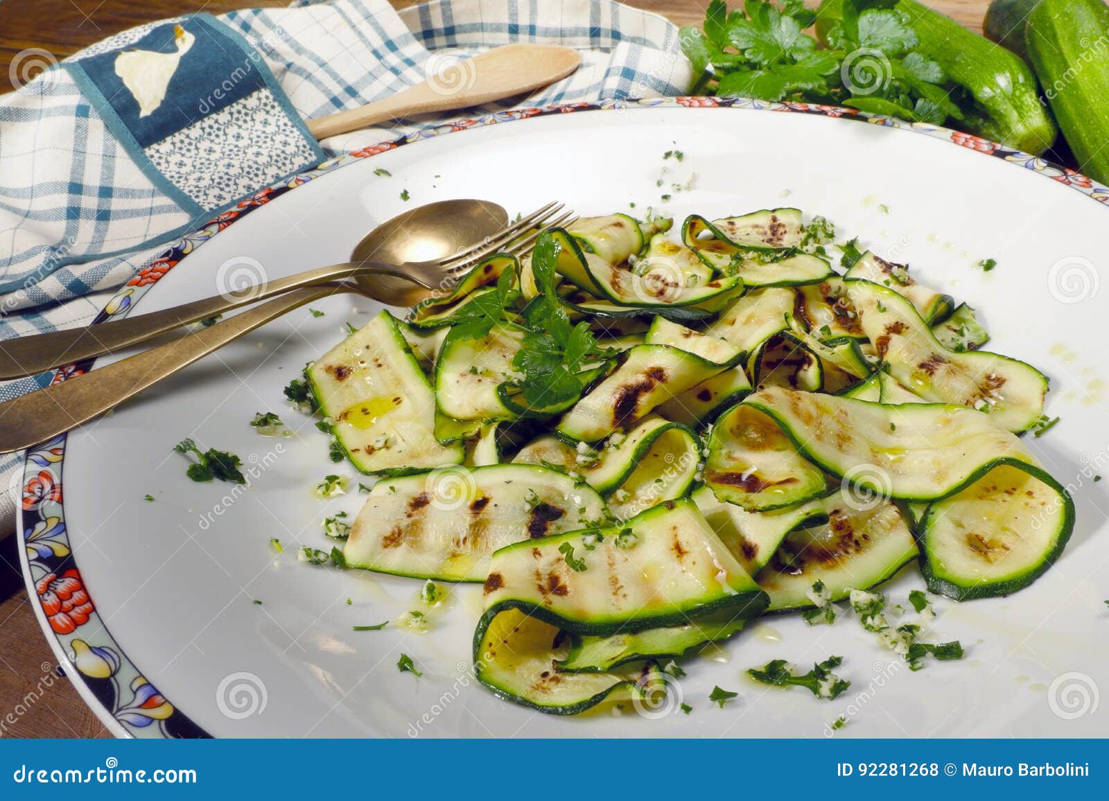 Thinly Sliced Grilled Zucchini Served on a Plate Decorated Stock Photo ...