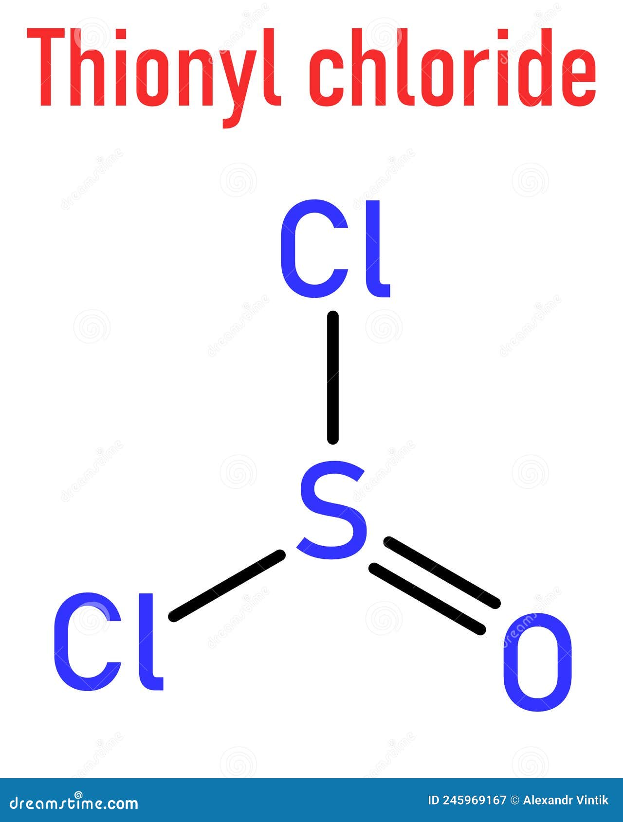 Thionyl Chloride or SOCl2 Chemical Reagent Molecule. Skeletal Chemical ...