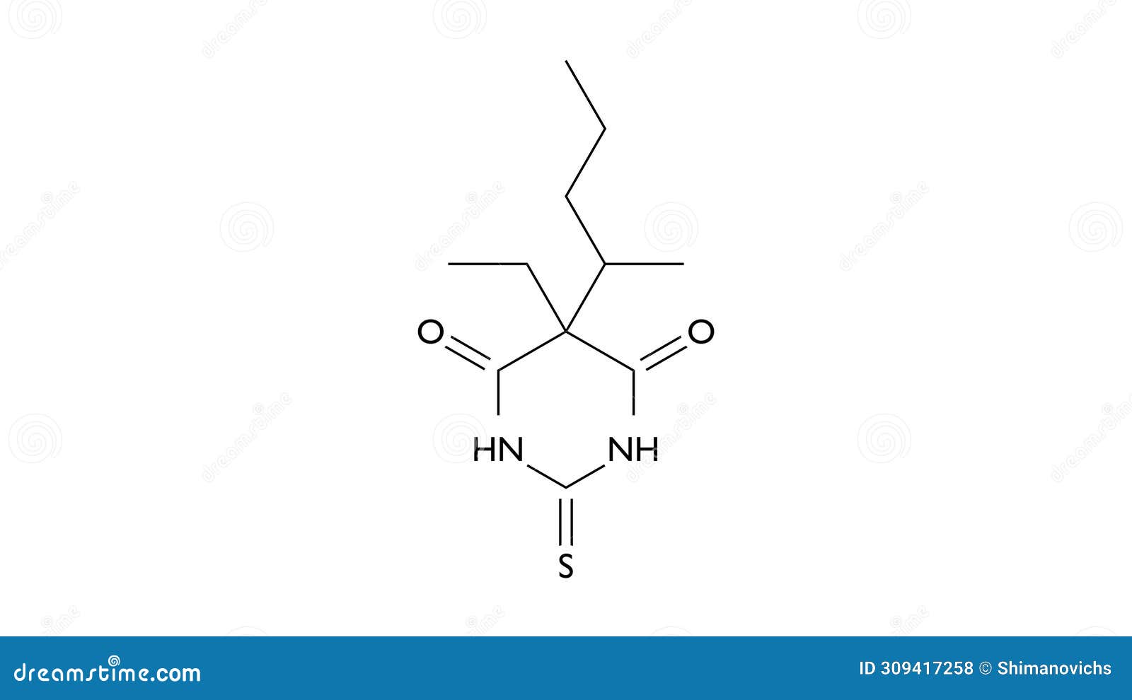 Thiopental Molecule, Structural Chemical Formula, Ball-and-stick Model ...