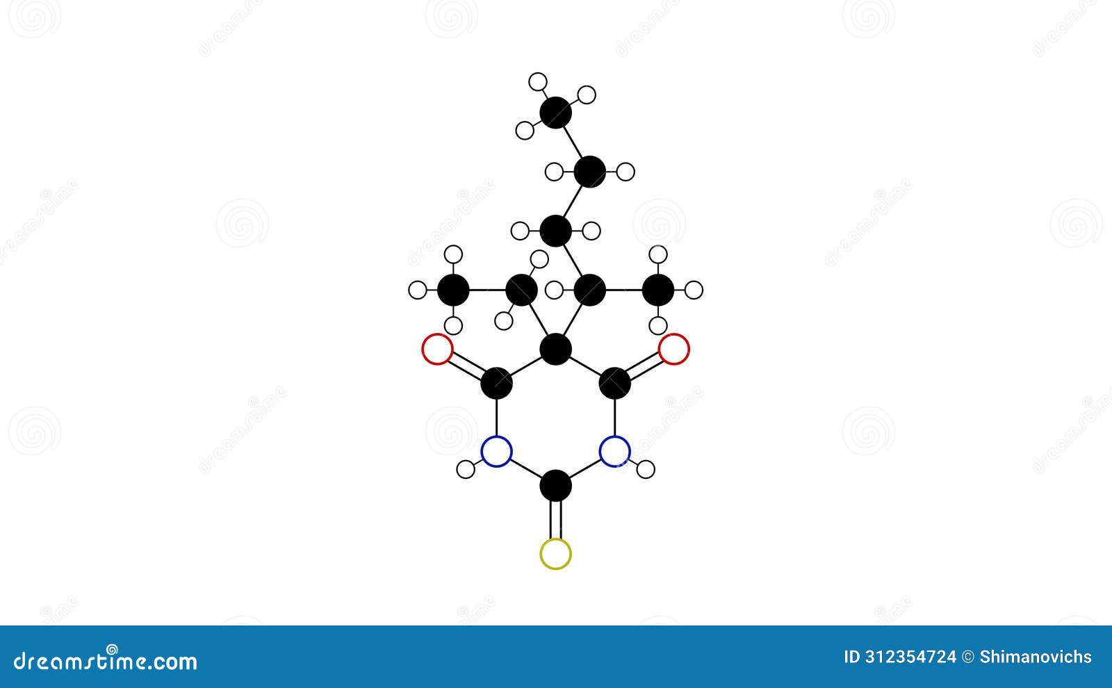 Thiopental Molecule, Structural Chemical Formula, Ball-and-stick Model ...